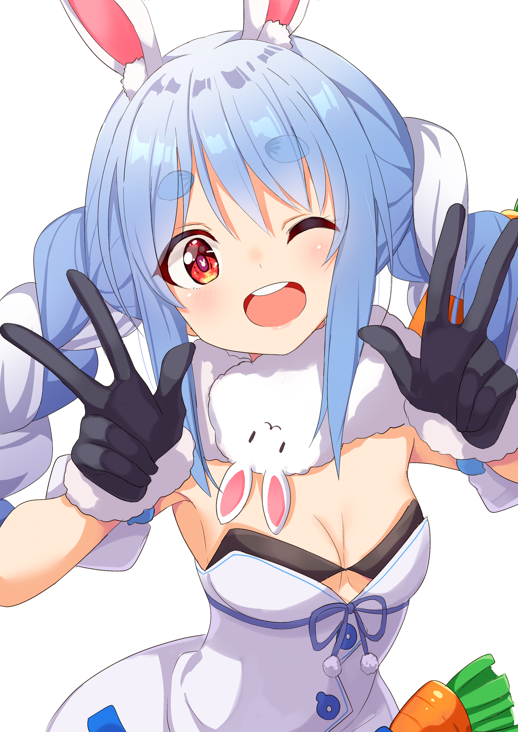 Safebooru - 1girl ;d absurdres ame. animal ear fluff animal ears black gloves black leotard blue ...