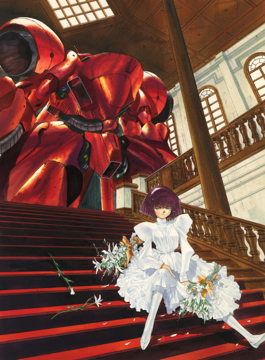 Safebooru - 1girl bangs bouquet breasts dress eyebrows behind hair ...