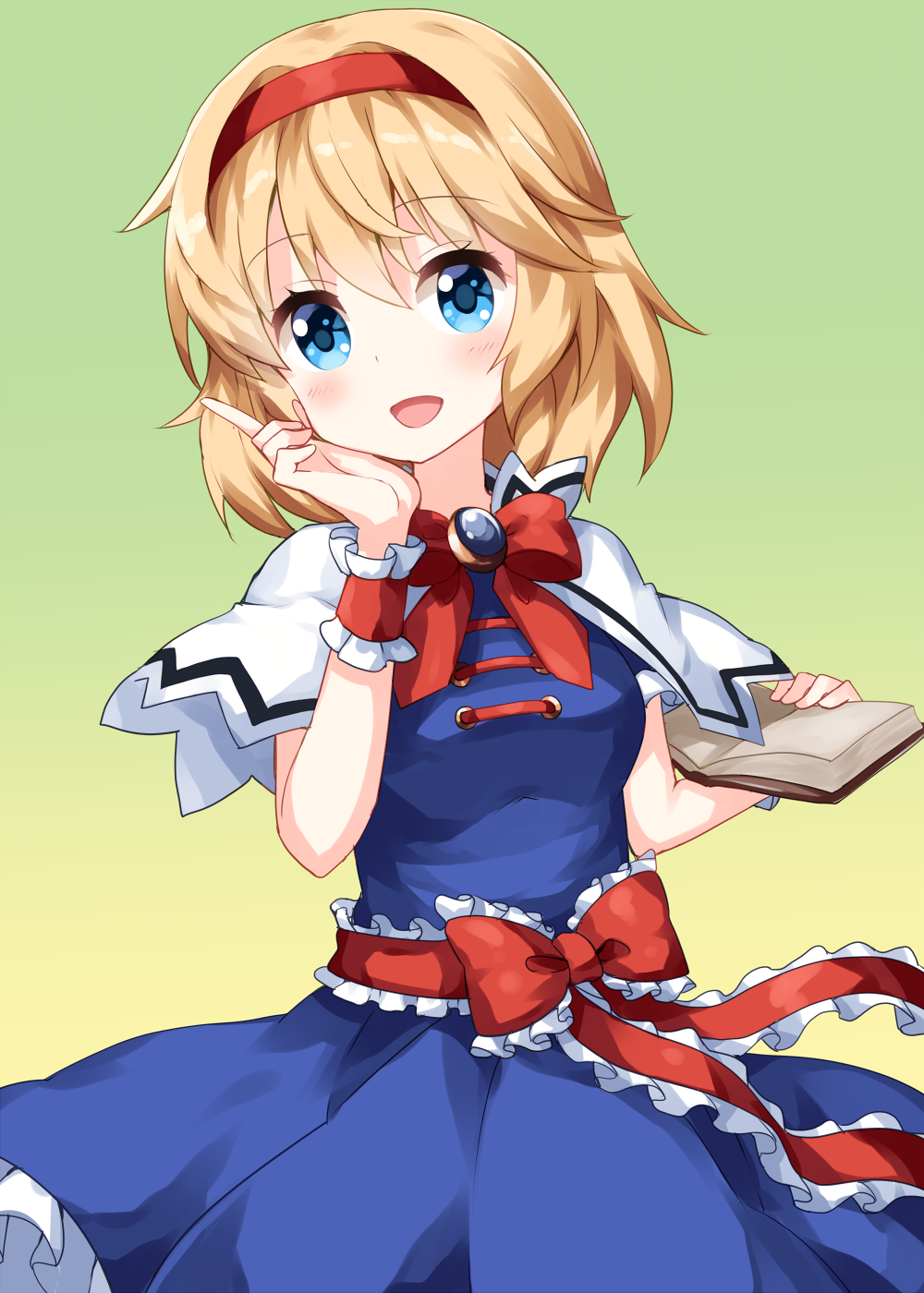 Safebooru - 1girl alice margatroid bangs blonde hair blue dress blue eyes book bow bowtie ...