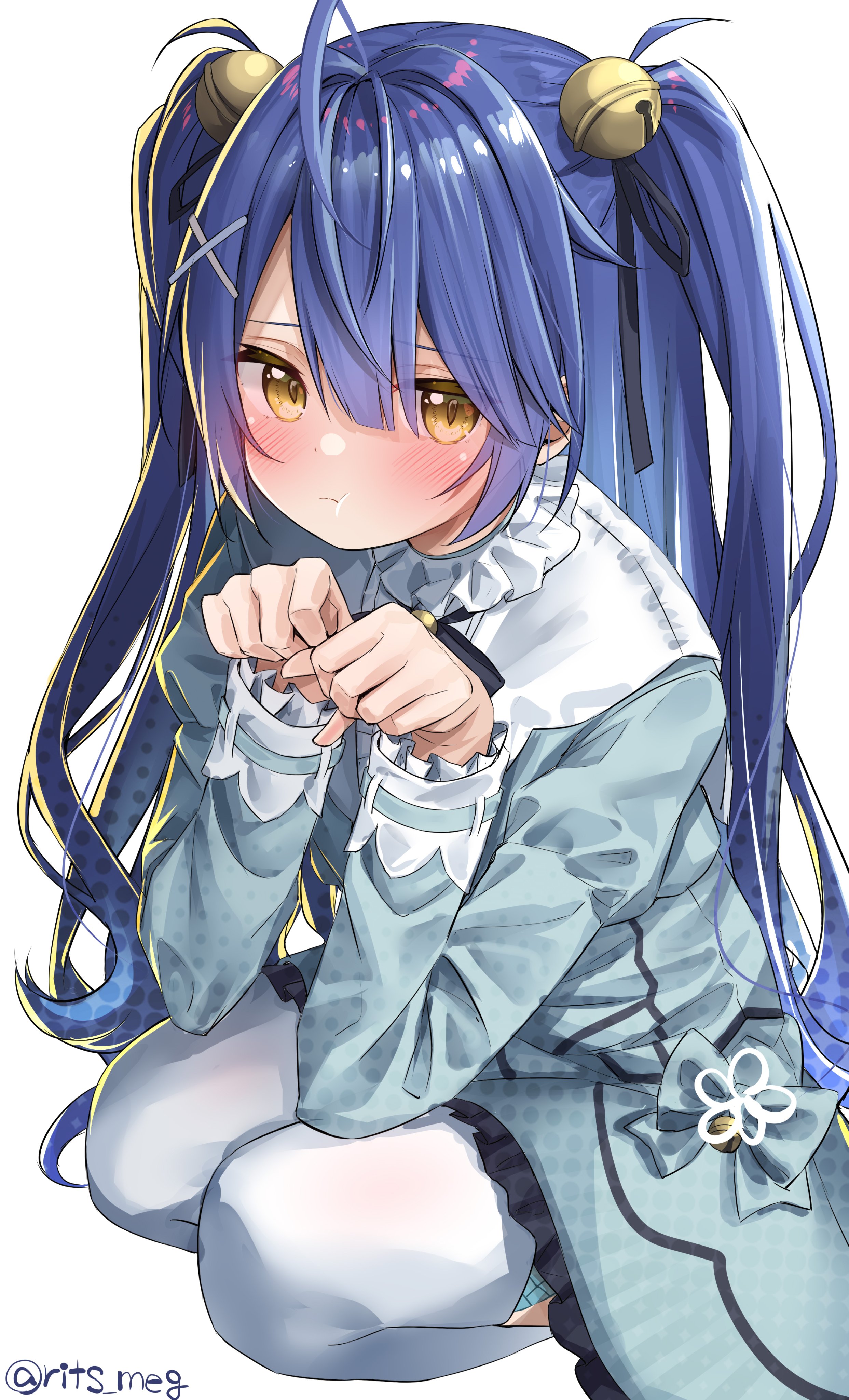 Safebooru - 1girl :t absurdres ahoge amamiya kokoro artist name bell black neckwear black ribbon ...