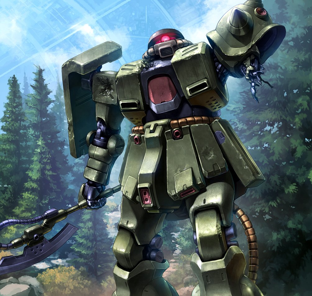 Safebooru - axe damaged english commentary glowing glowing eye gundam ...