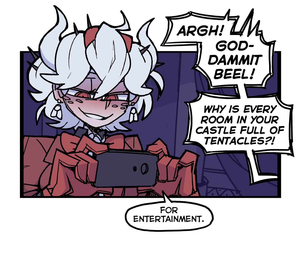 Safebooru - 1girl bangs beelzebub (helltaker) bow commentary demon horns earrings english ...