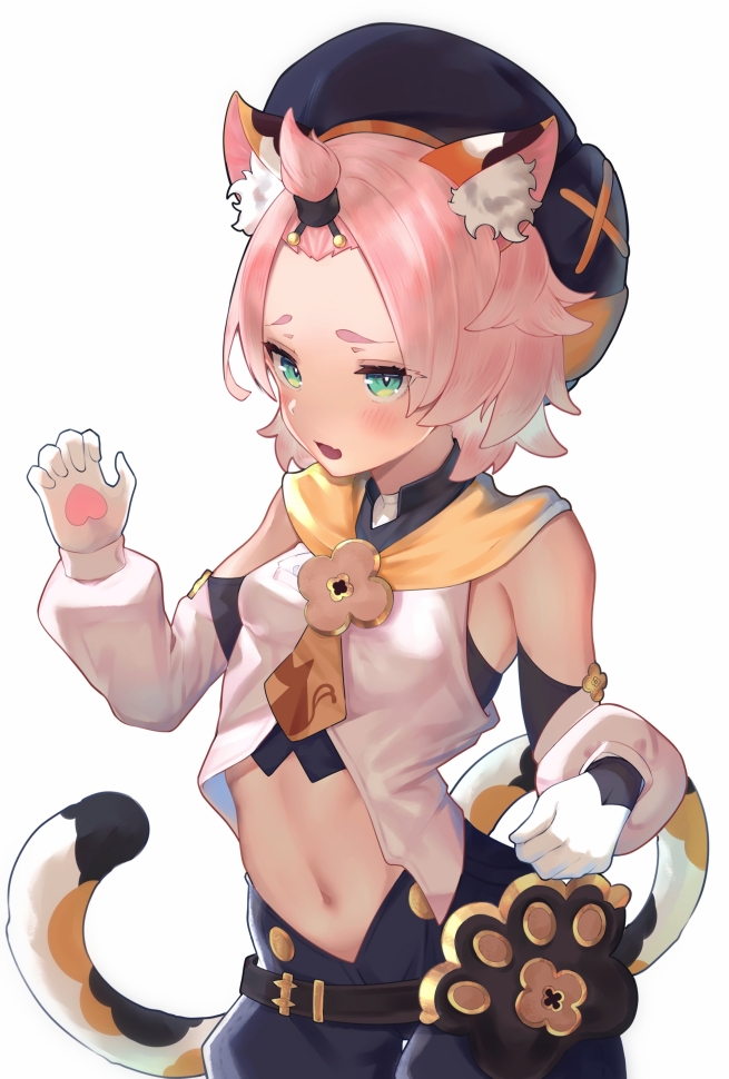 Safebooru - 1girl animal ears bare shoulders bei qi blush breasts cabbie hat cat ears cat tail ...