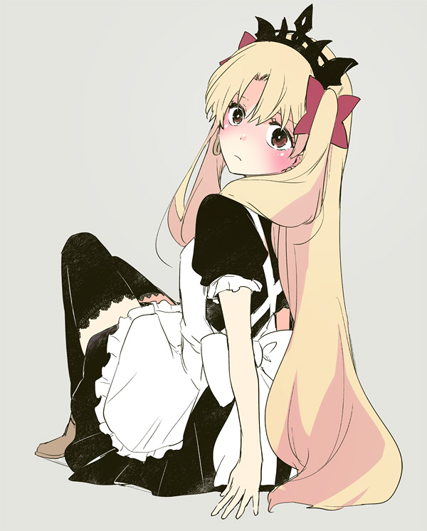 Safebooru - 1girl alternate costume apron bangs black legwear blonde hair earrings ereshkigal ...