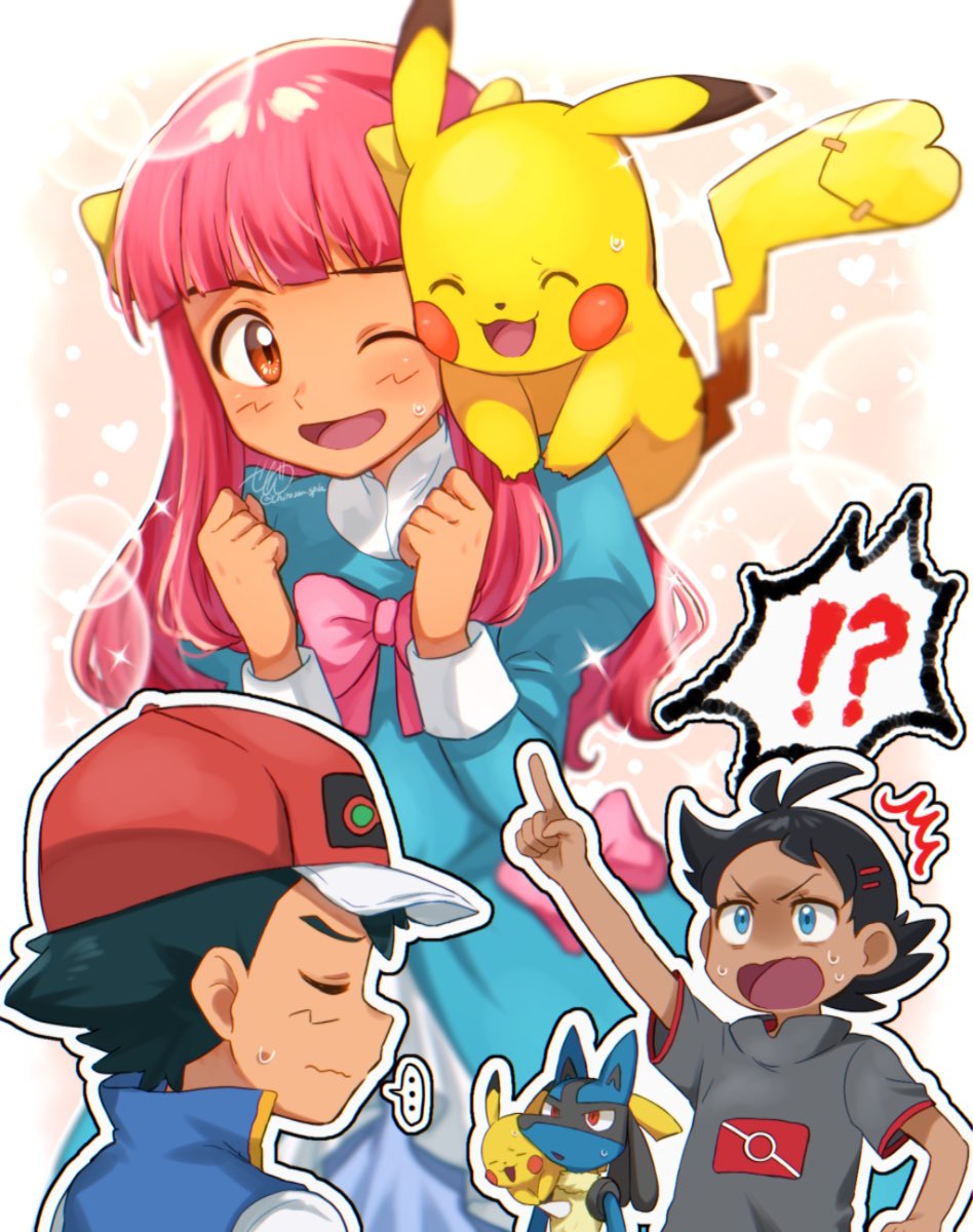 Safebooru - !? ... 2boys ash ketchum ashley (pokemon bw098) bangs blue ...