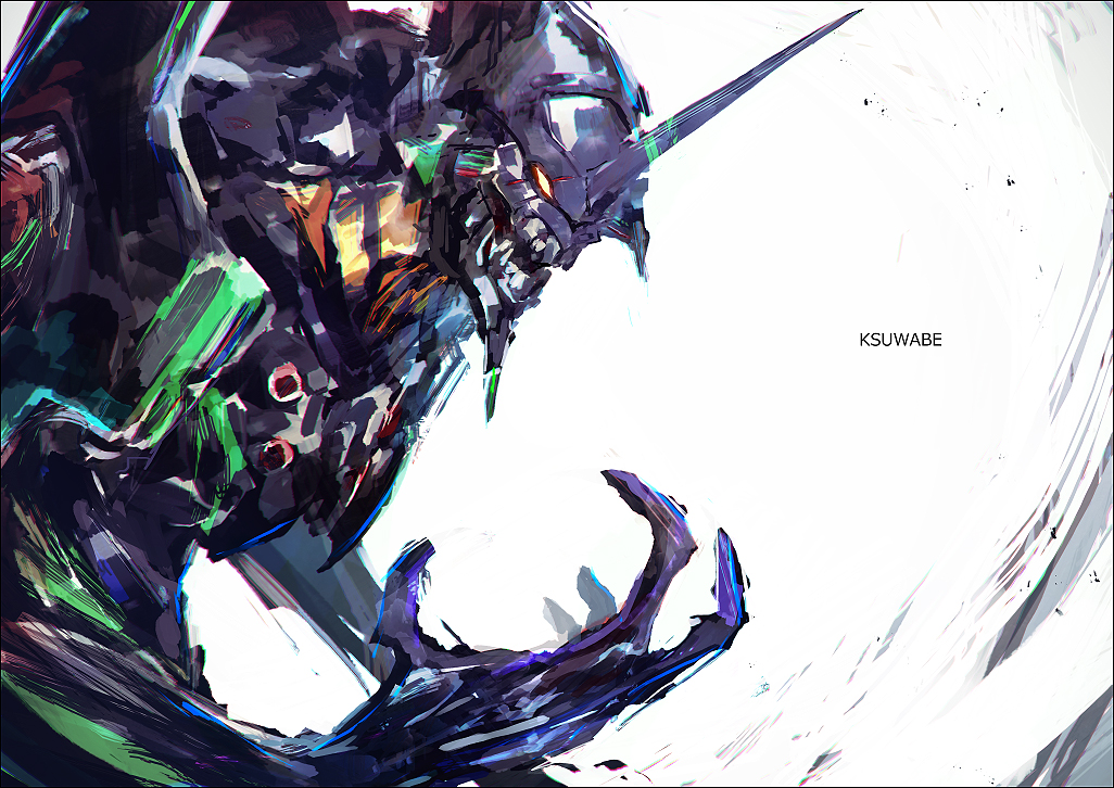 Safebooru - armor artist name eva 01 glowing glowing eyes horns k ...