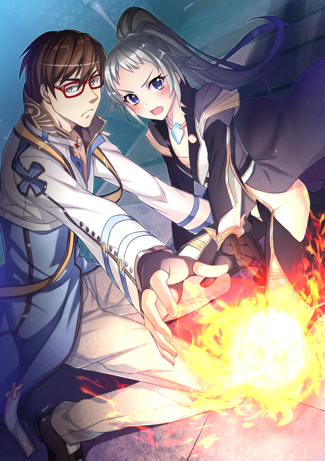 Safebooru - 1boy 1girl archbishop (ragnarok online) bangs black gloves black pants blue coat ...