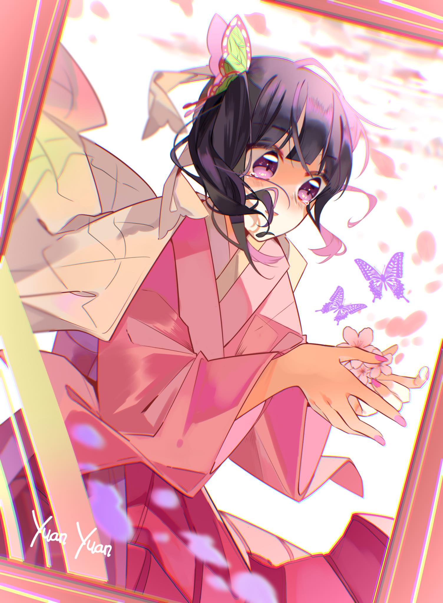 Safebooru - bug butterfly butterfly hair ornament cloak flower hair ...