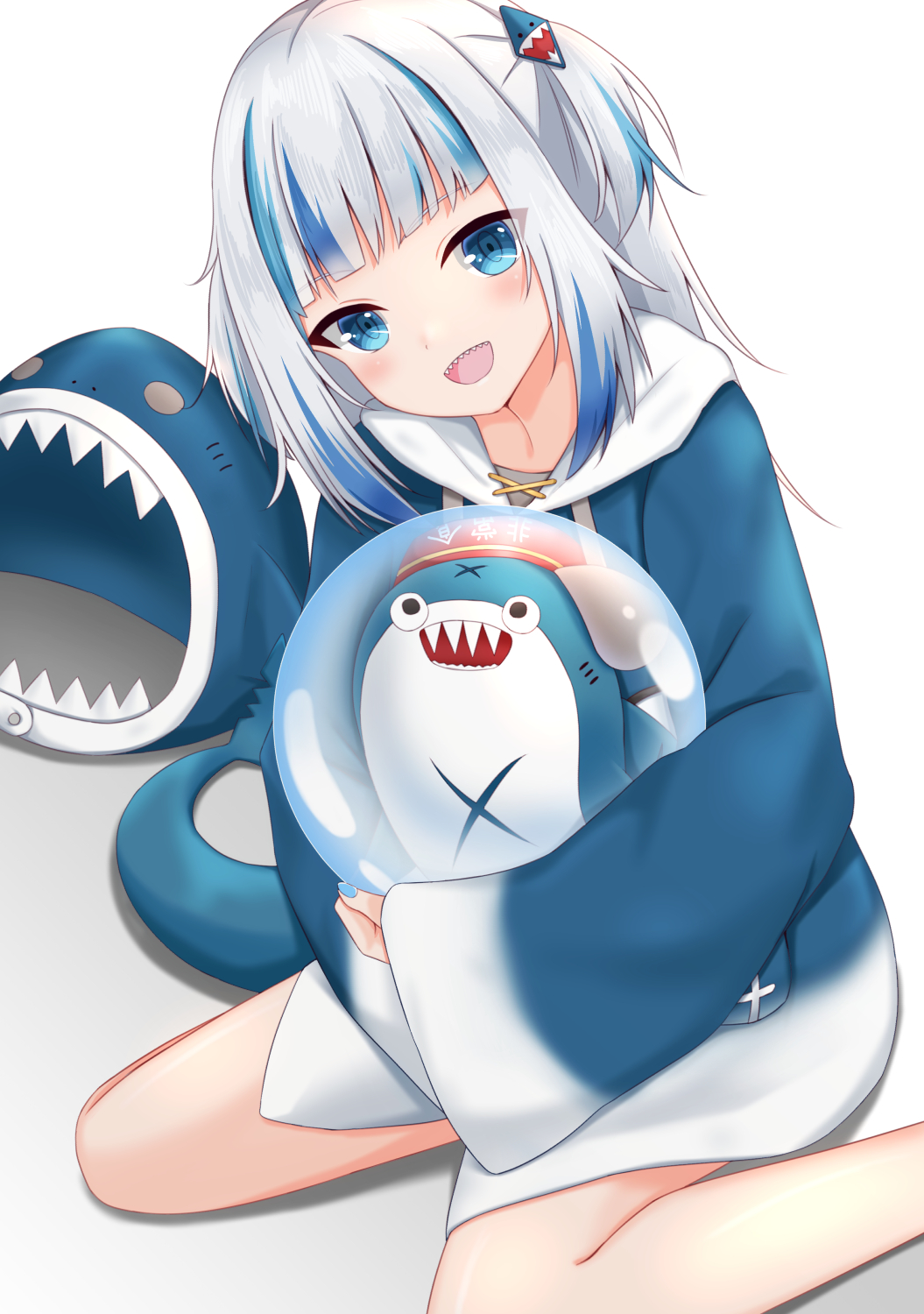Safebooru - 1girl animal costume animal hood bangs bloop (gawr gura) blue eyes blue hair blue ...