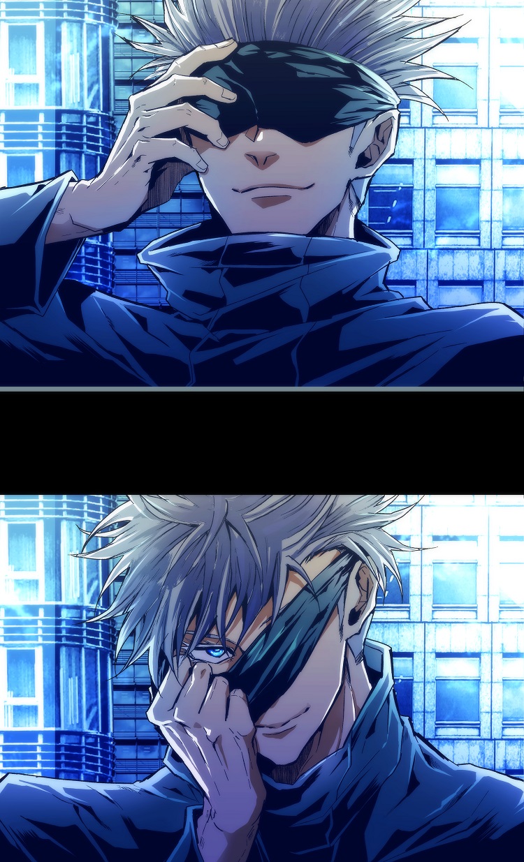 Safebooru - 1boy arm up bangs black jacket blindfold blindfold lift blue eyes chabyaku ...