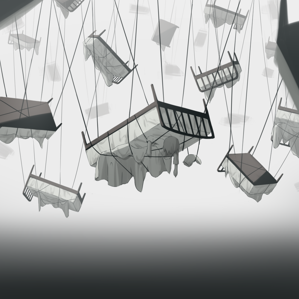 Safebooru - 1boy avogado6 bed blanket gradient gradient background grey ...