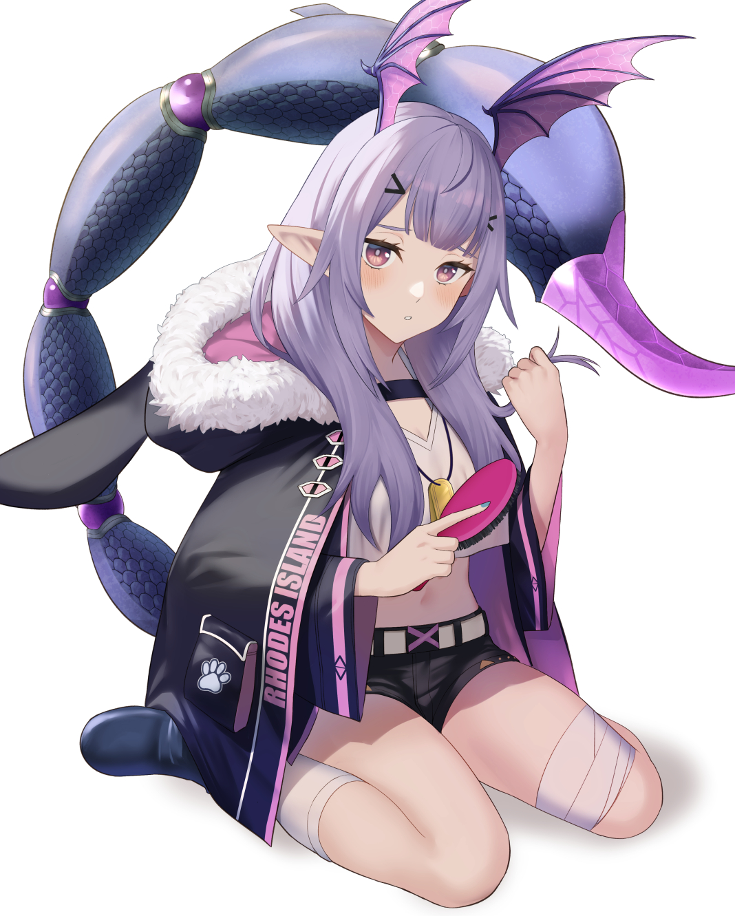 Safebooru - 1girl alternate hairstyle arknights bandaged leg bandages bangs black cloak black ...