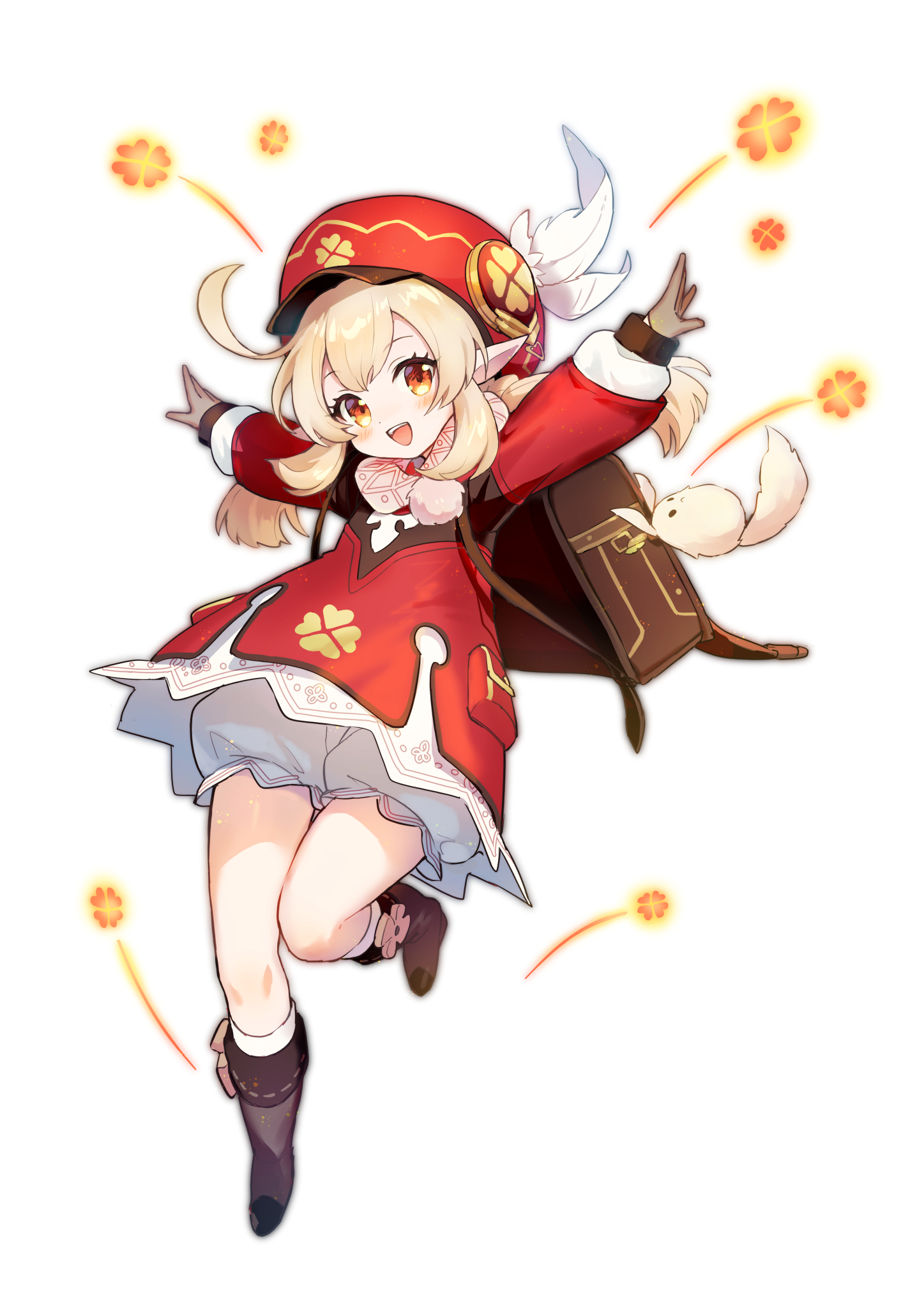 Safebooru - 1girl :d ahoge bag blonde hair bloomers boots cabbie hat dress full body genshin ...
