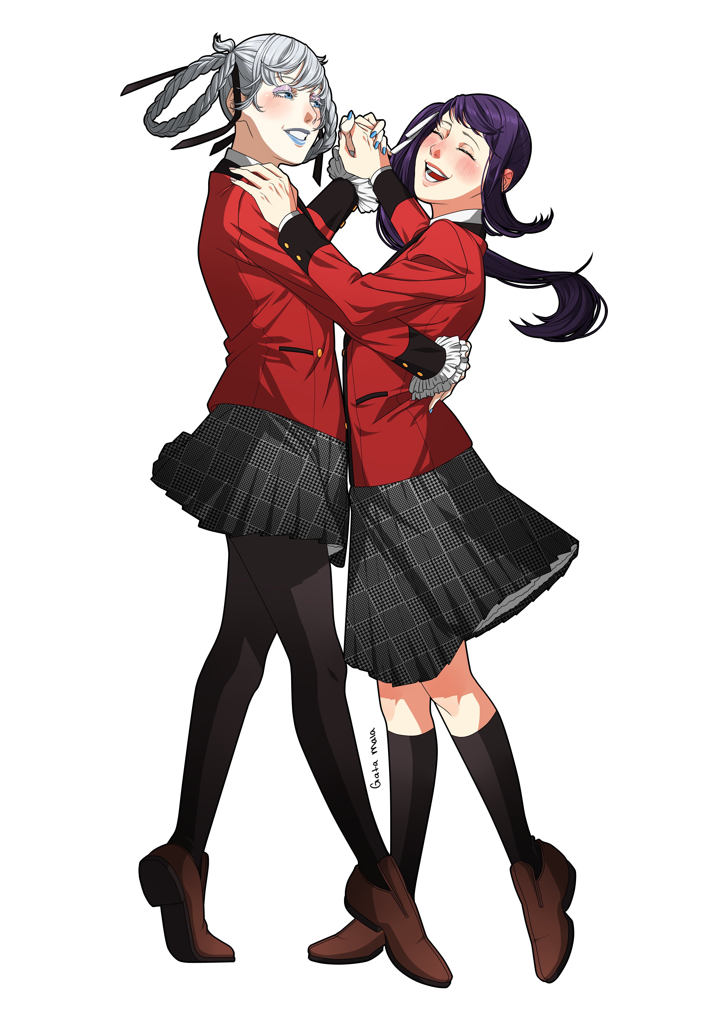 Safebooru - 2girls absurdres artist name black hair blue lipstick blush ...