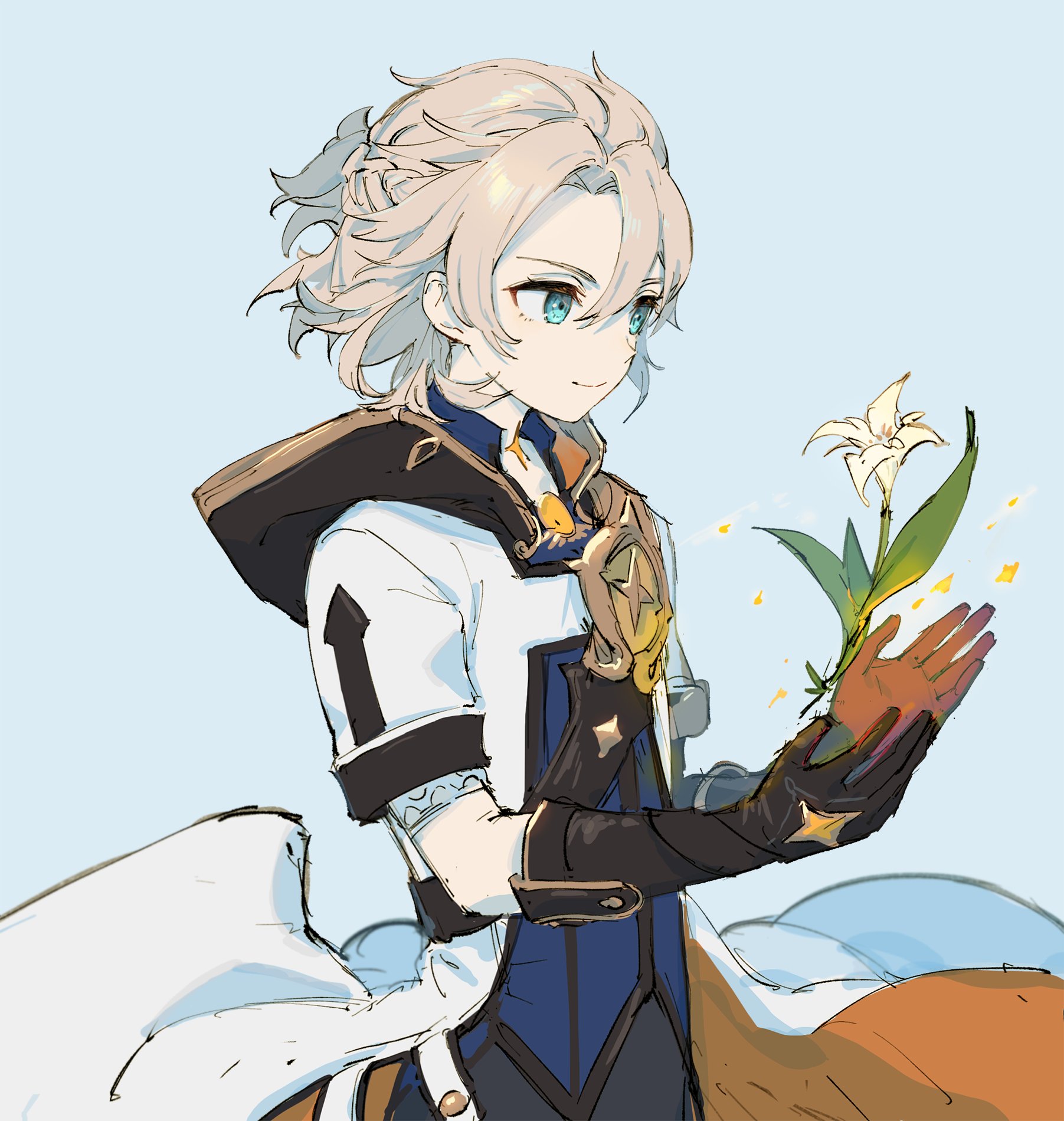 Safebooru - 1boy aki shou albedo (genshin impact) bangs black gloves blue background blue eyes ...