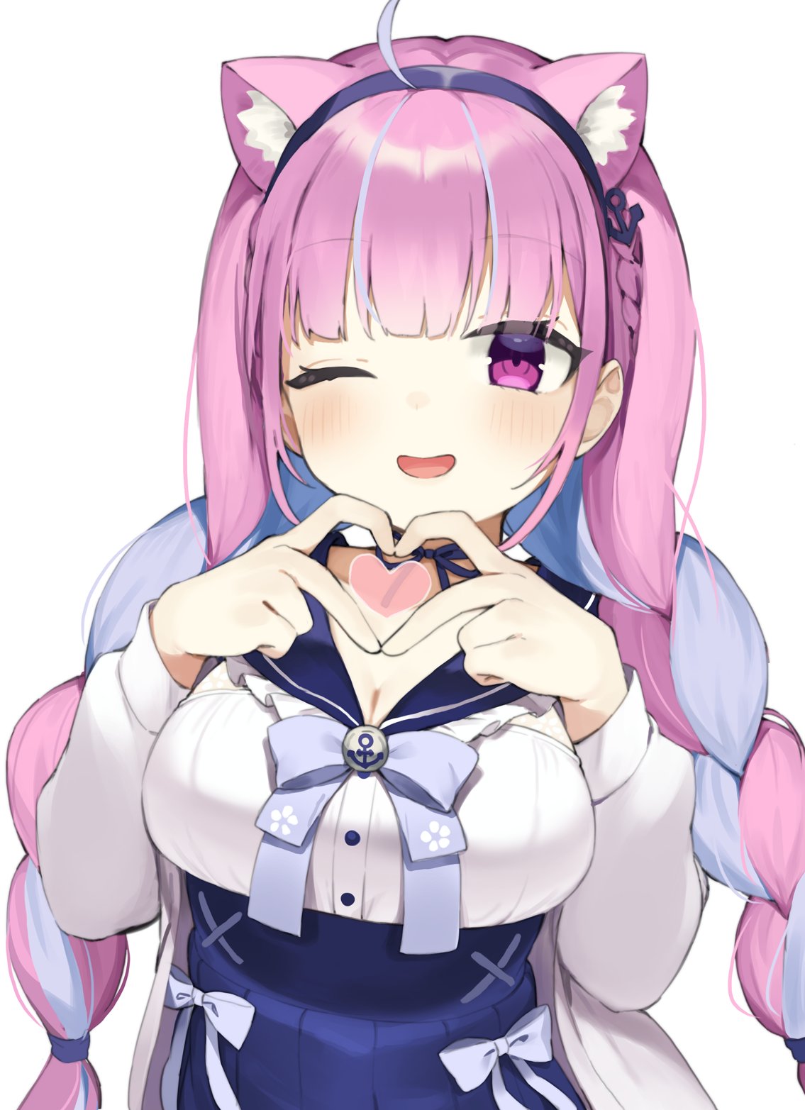 Safebooru - 1girl ;d ahoge anchor hair ornament anchor symbol animal ear fluff animal ears blue ...