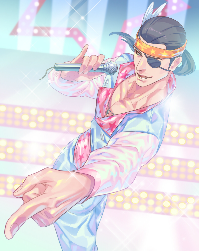 Safebooru - 1boy black eyepatch black hair blue eyes collarbone cowboy shot eyepatch hair pulled ...