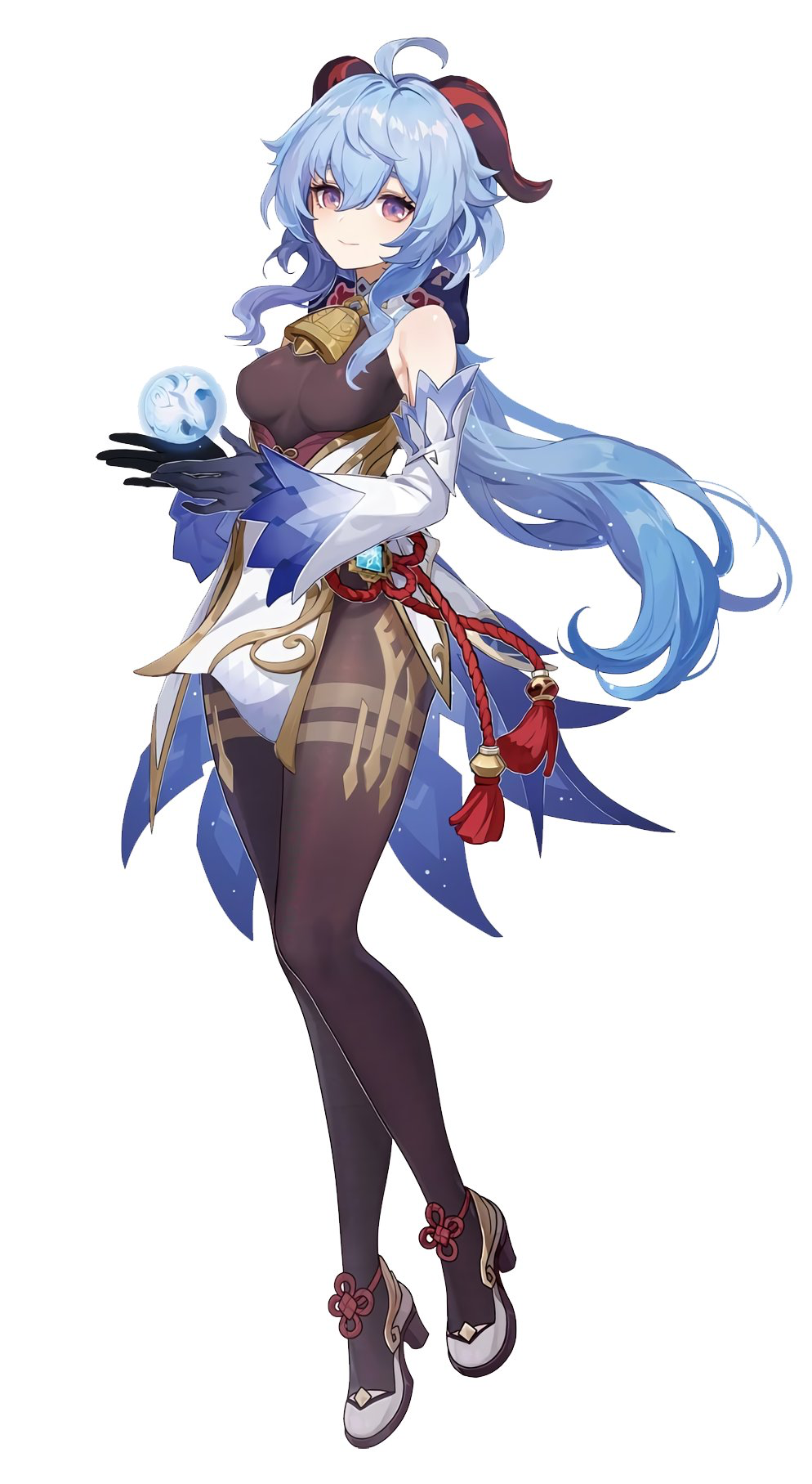 Safebooru - 1girl ahoge bell black gloves blue hair bodystocking breasts cowbell detached collar ...