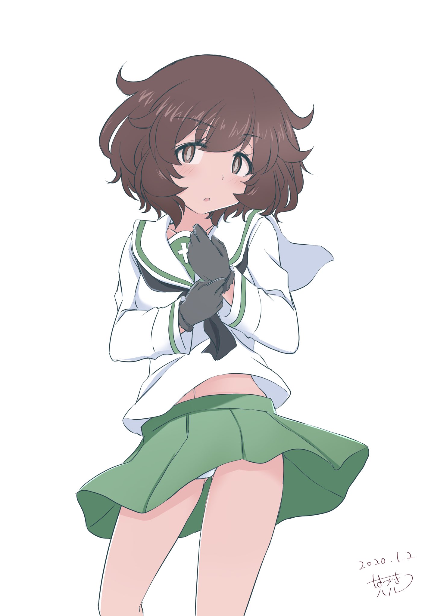 Safebooru - 1girl akiyama yukari bangs blouse brown eyes brown hair eyebrows visible through ...