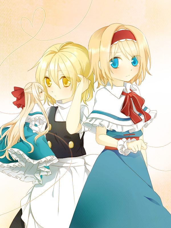 Safebooru - 2girls alice margatroid apron black dress blonde hair blue dress blue eyes bow ...