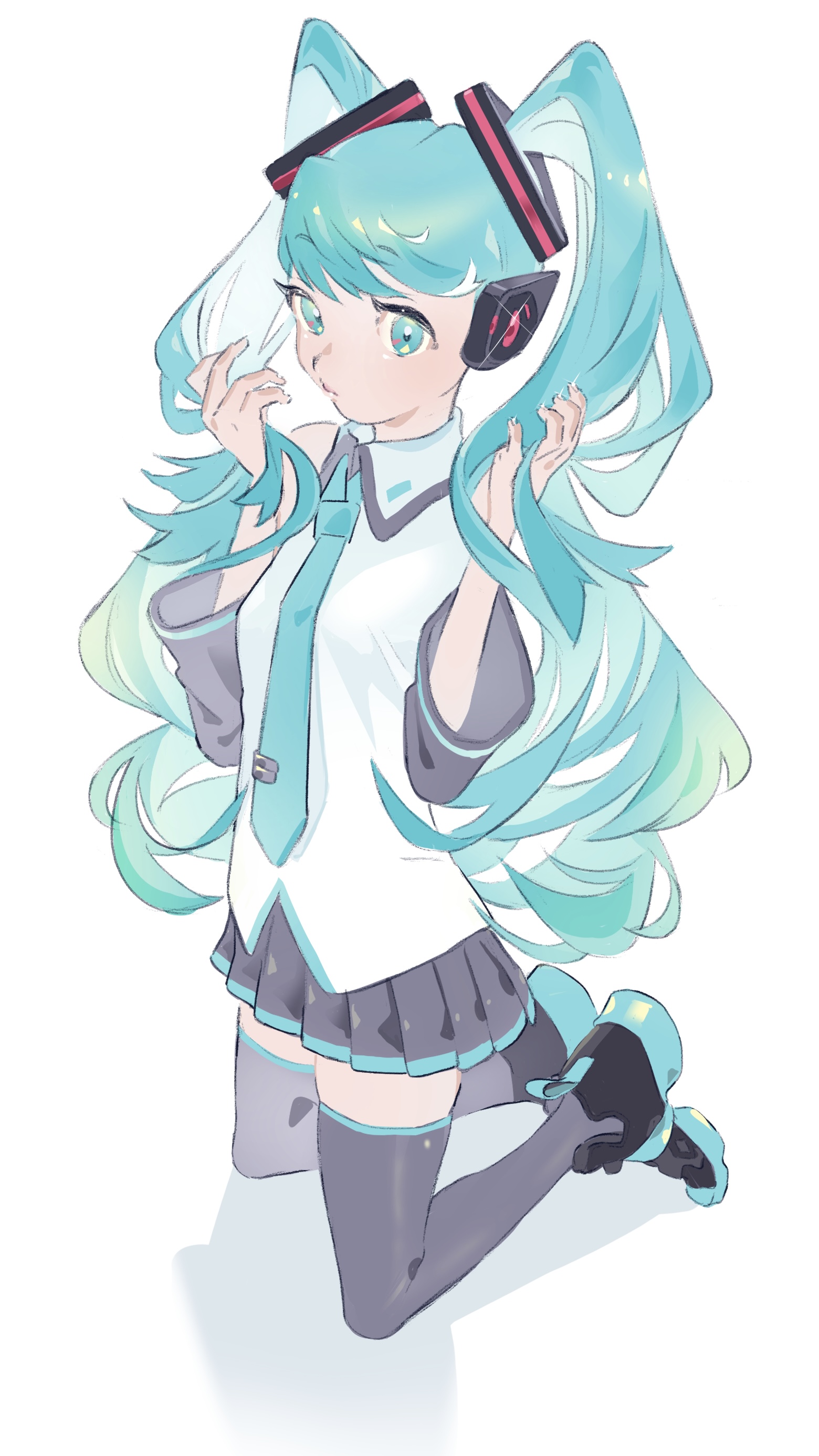 Safebooru - 1girl absurdres aqua eyes aqua footwear aqua hair aqua neckwear bangs black skirt ...