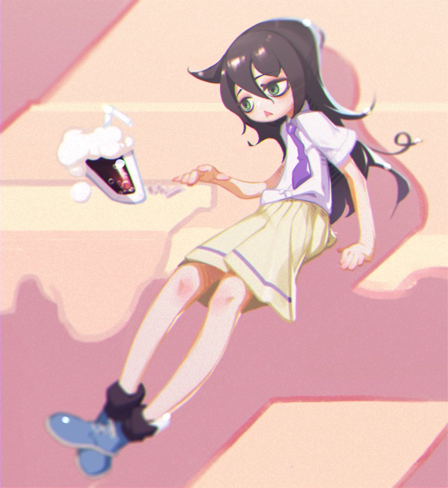 Safebooru - 1girl bags under eyes bangs black hair black legwear blue ...