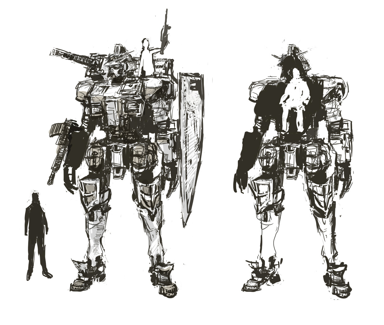 Safebooru - greyscale gun gundam holding holding gun holding weapon ...