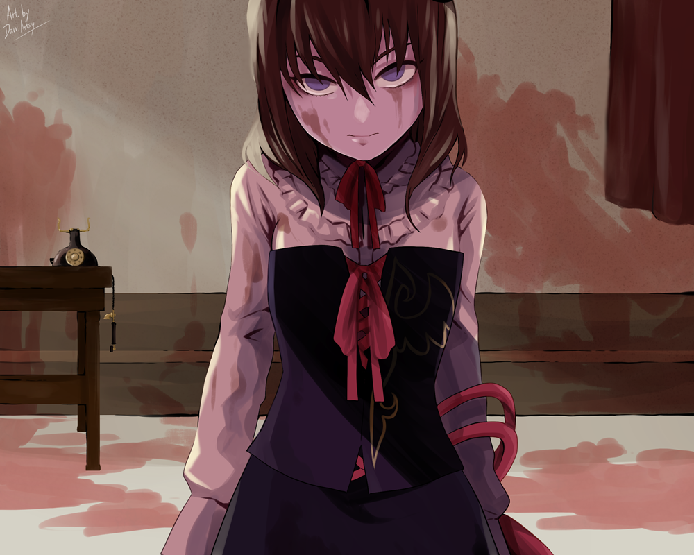 Safebooru - 1girl blood blood on face blood on wall blood splatter bloody clothes brown hair ...