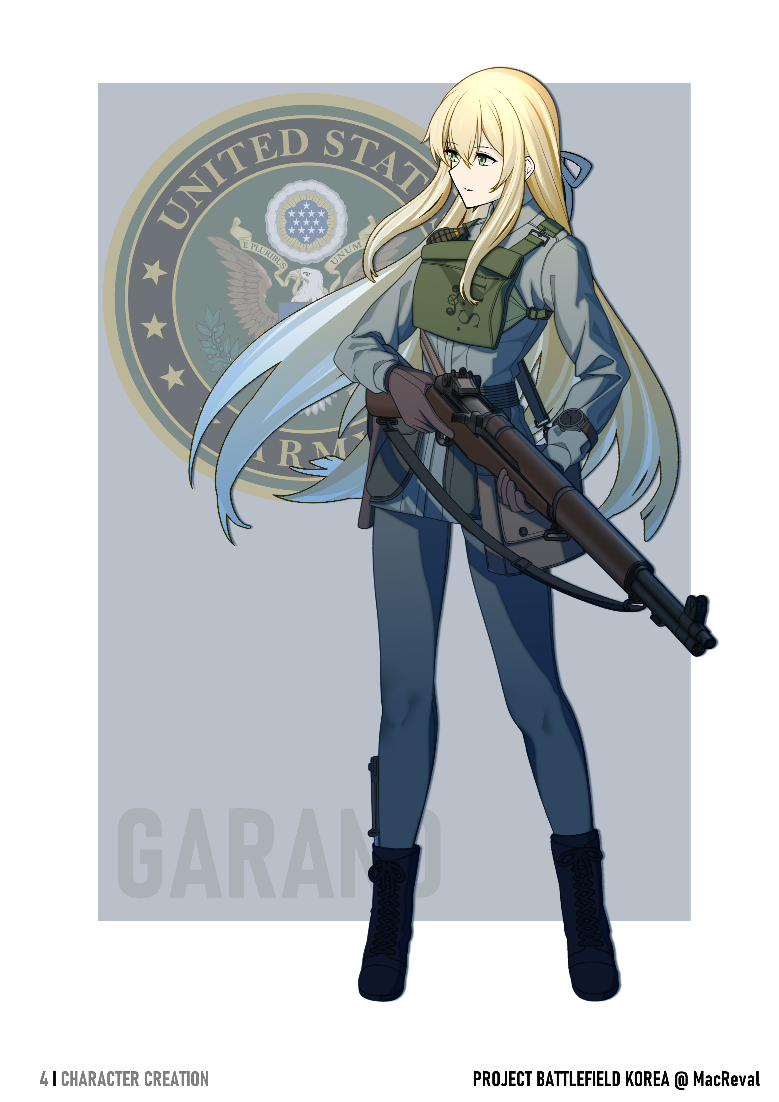 Safebooru - 1girl absurdres bayonet black boots blonde hair blue ribbon ...