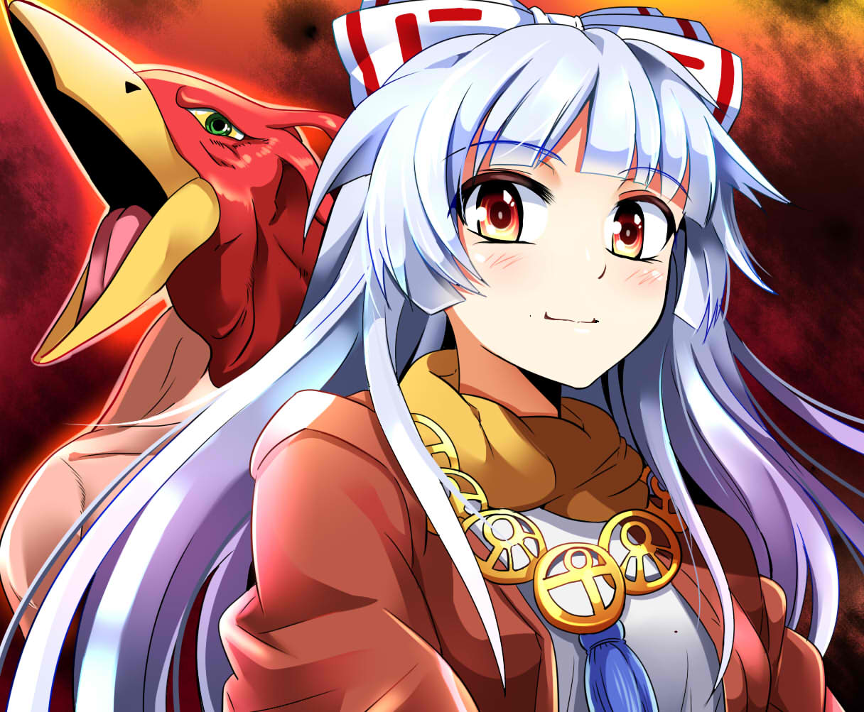 Safebooru - 1girl ankh blush bow cosplay e.o. fujiwara no mokou hair ...