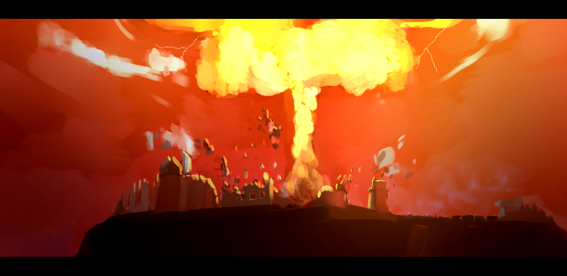 Safebooru - building clouds crumbling destruction explosion explosive ...