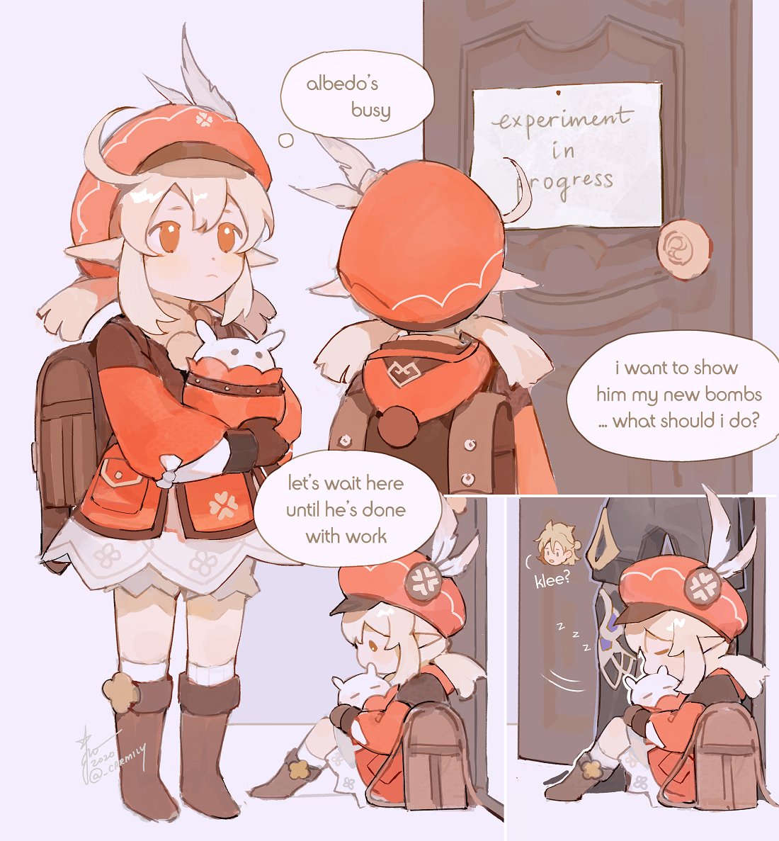 Safebooru - 1boy 1girl ahoge albedo (genshin impact) backpack bag bangs blonde hair boots brown ...