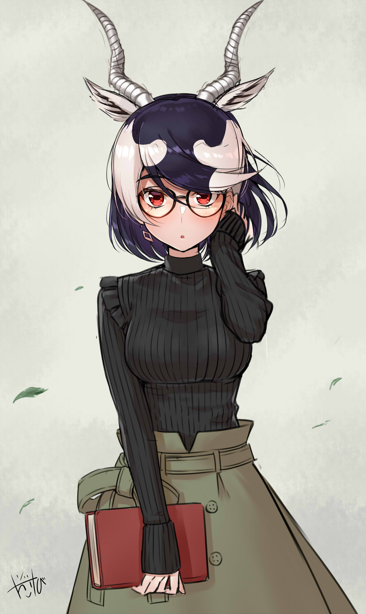 Safebooru - alternate costume antelope ears antelope horns black hair black sweater blackbuck ...