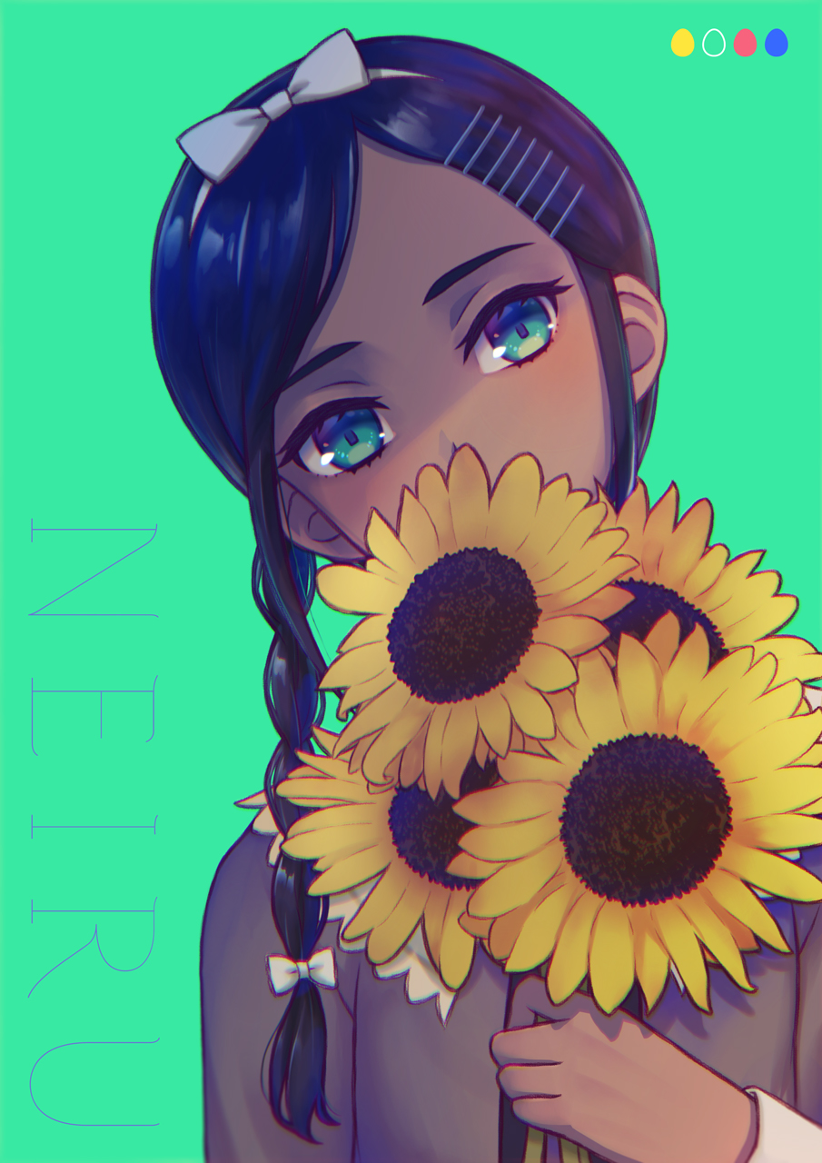 Safebooru - 1girl aonuma neiru black hair bow braid c-chrone character name commentary covering ...