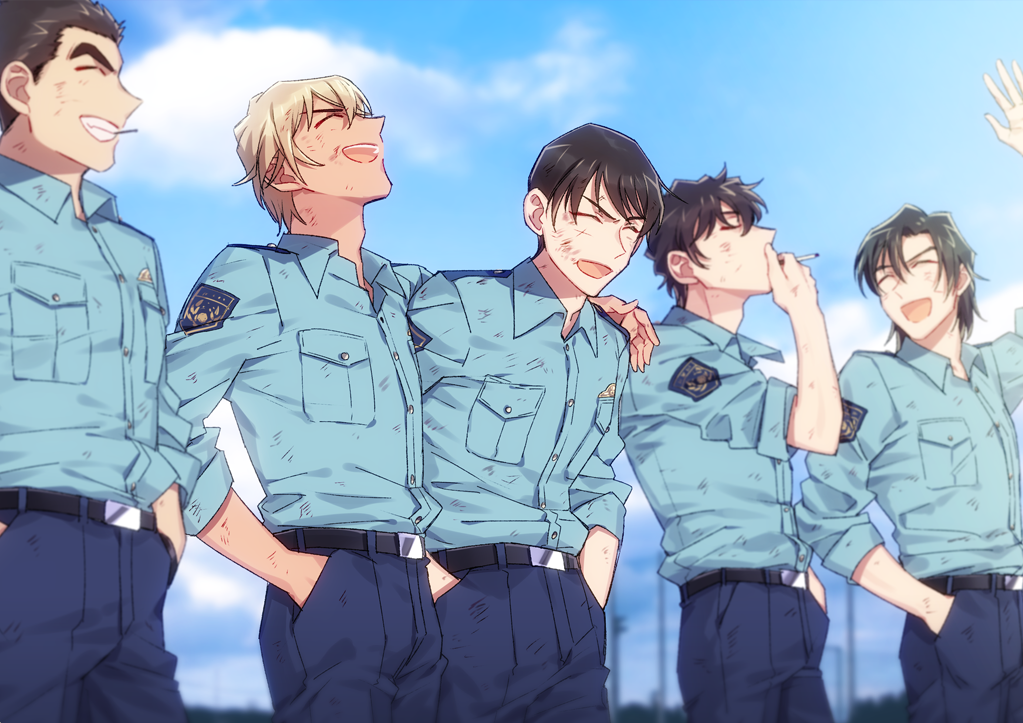 Safebooru 5boys D Amuro Tooru Arm Around Shoulder Arm Up Bangs 7981