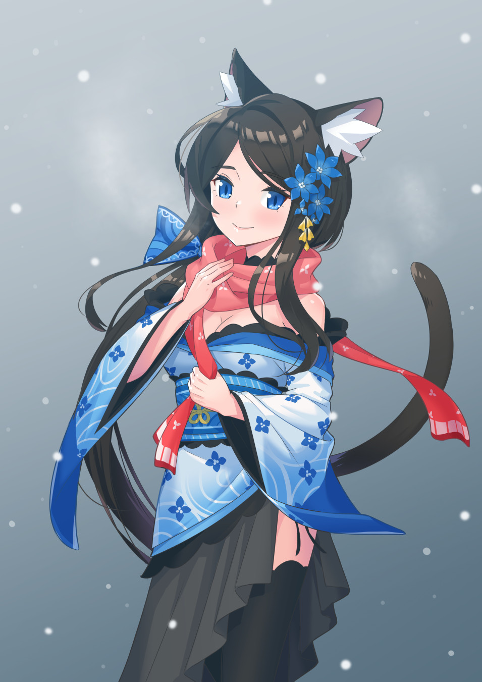 Safebooru - 1girl animal ear fluff animal ears bangs black hair black legwear blue eyes blush ...
