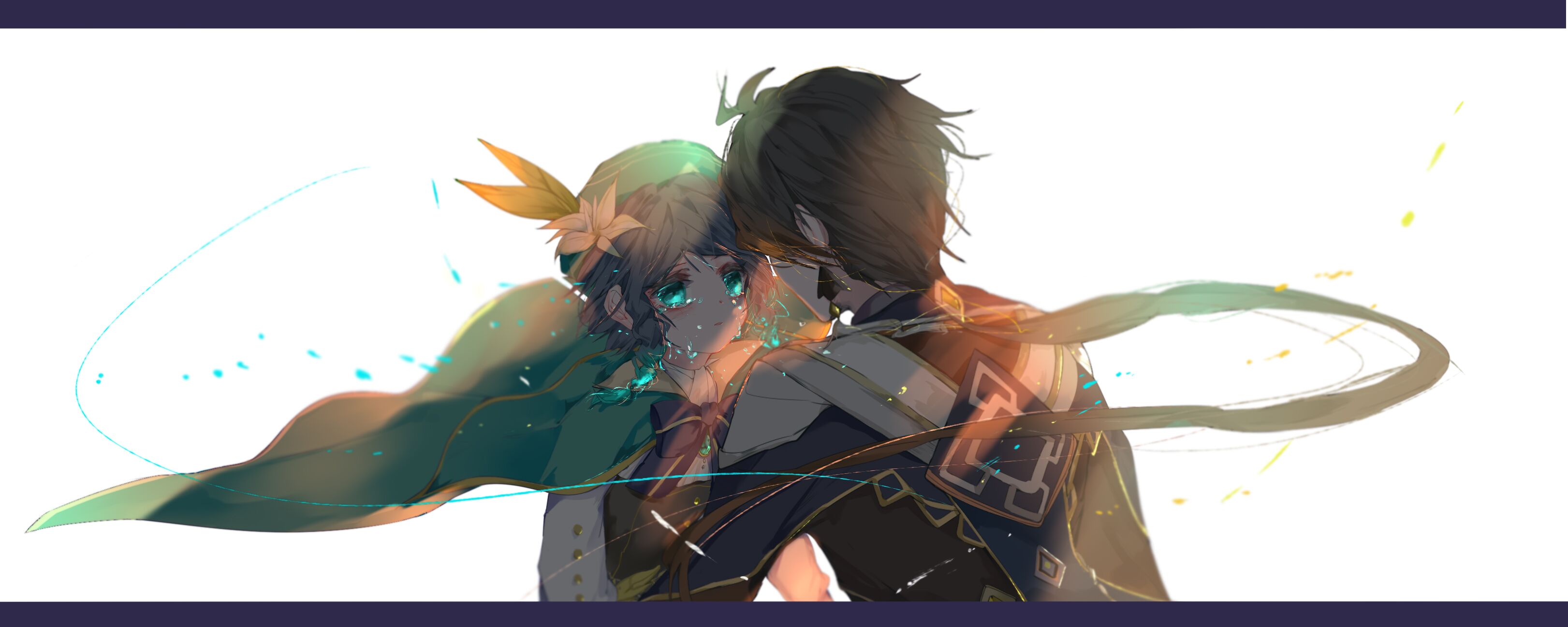 Safebooru - 2boys absurdres bangs black hair blue hair bow braid brown ...