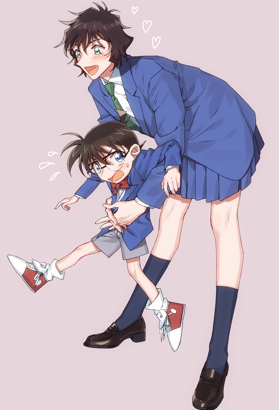 Safebooru - 1boy 1girl :d bangs black-framed eyewear black legwear blazer blue eyes blue jacket ...