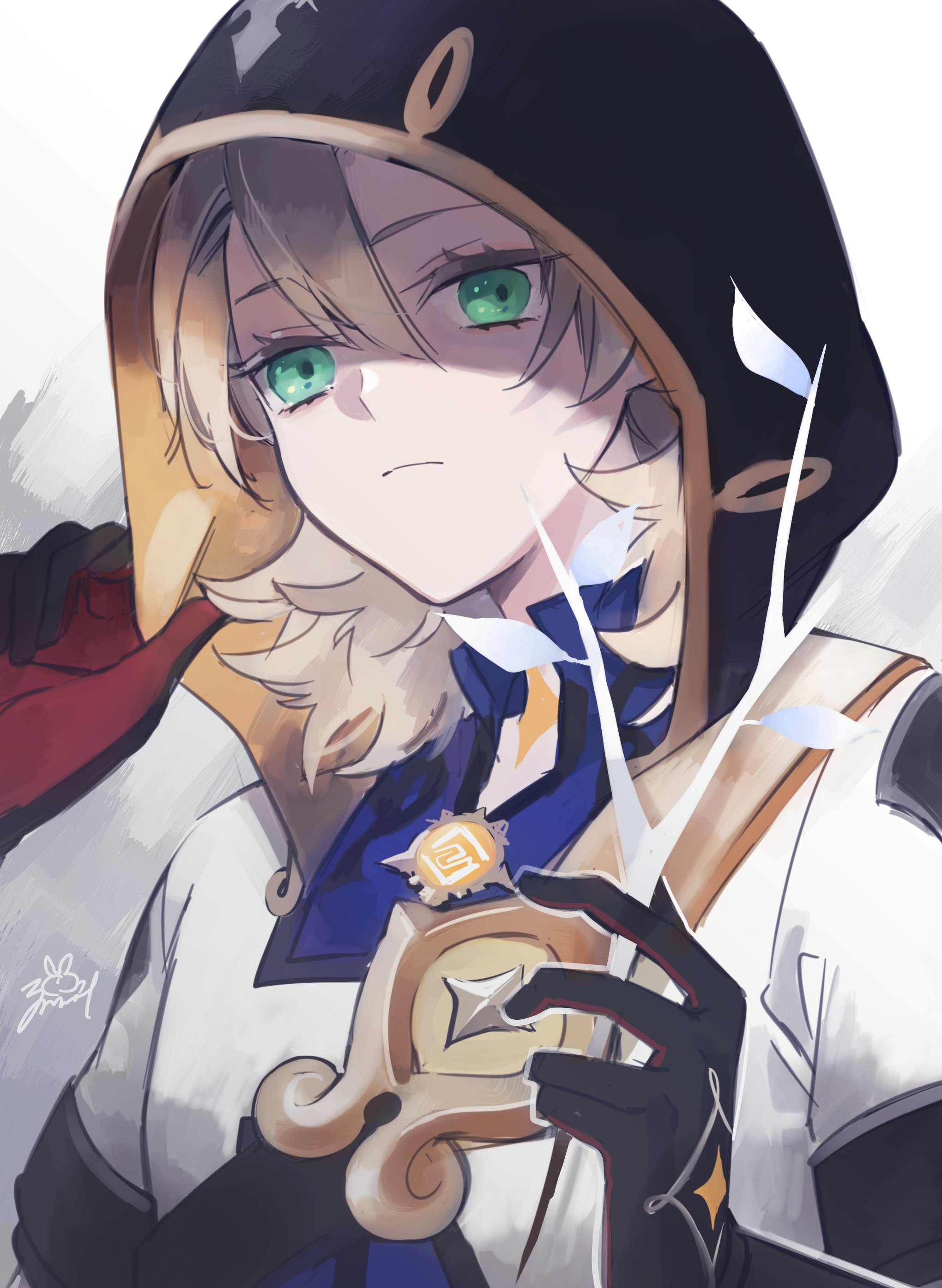 Safebooru - 1boy absurdres albedo (genshin impact) bangs blonde hair blue shirt branch closed ...