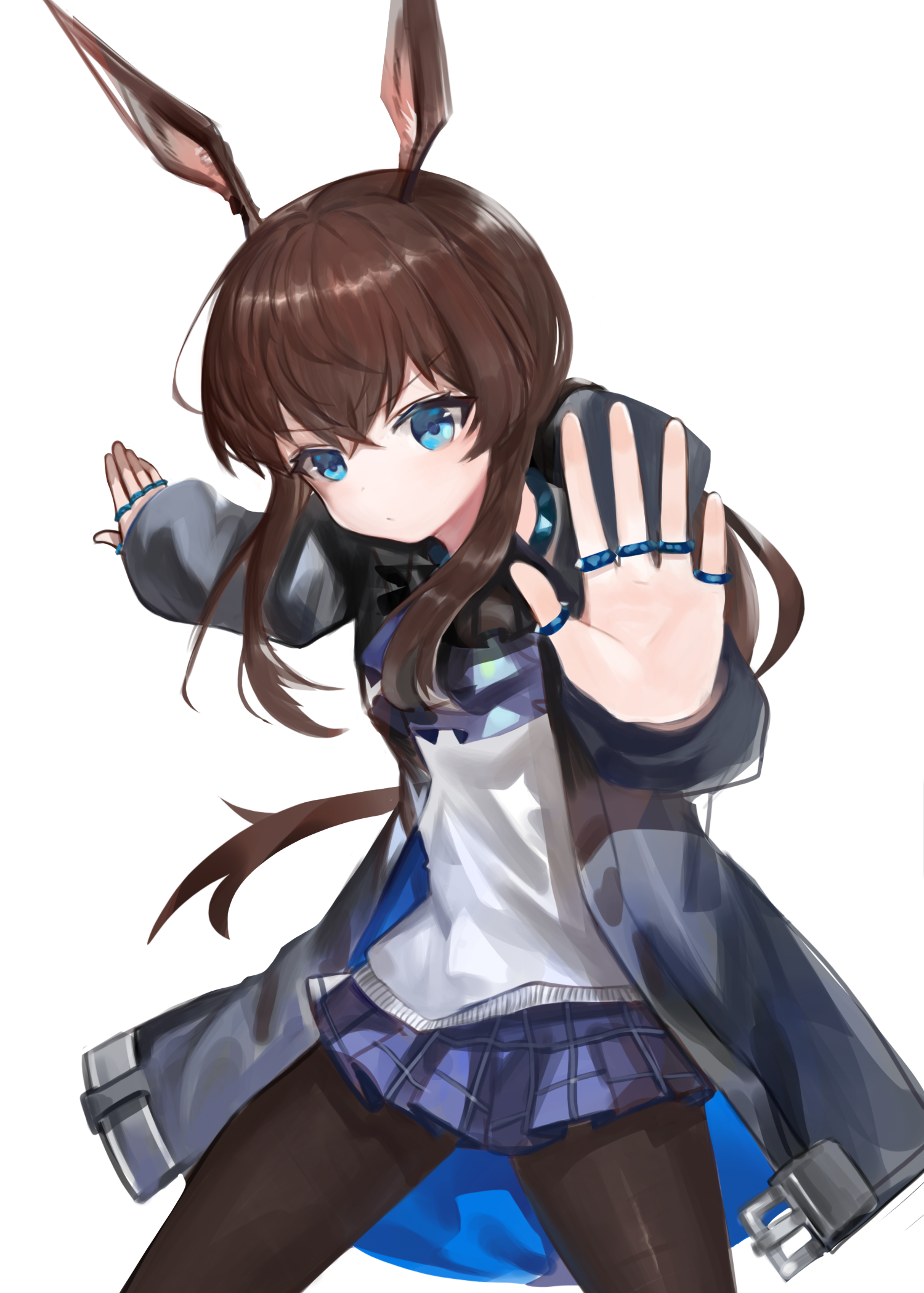 Safebooru - 1girl amiya (arknights) animal ears arknights ascot black jacket black legwear blue ...