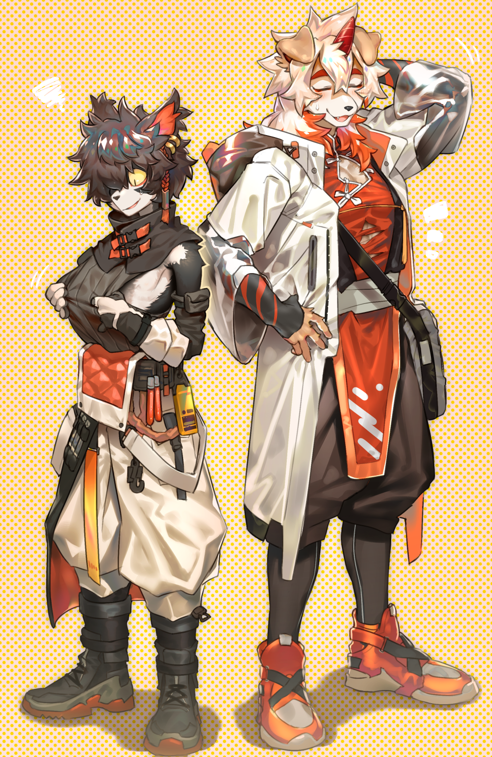 Safebooru - 2boys aak (arknights) ahonobo alternate costume animal ears arknights bangs bare ...