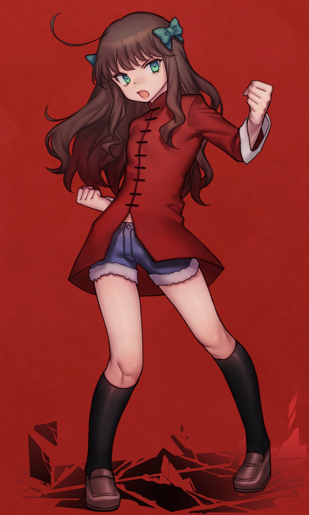 Safebooru - 1girl :o ahoge arima miyako bangs black legwear bow brown ...