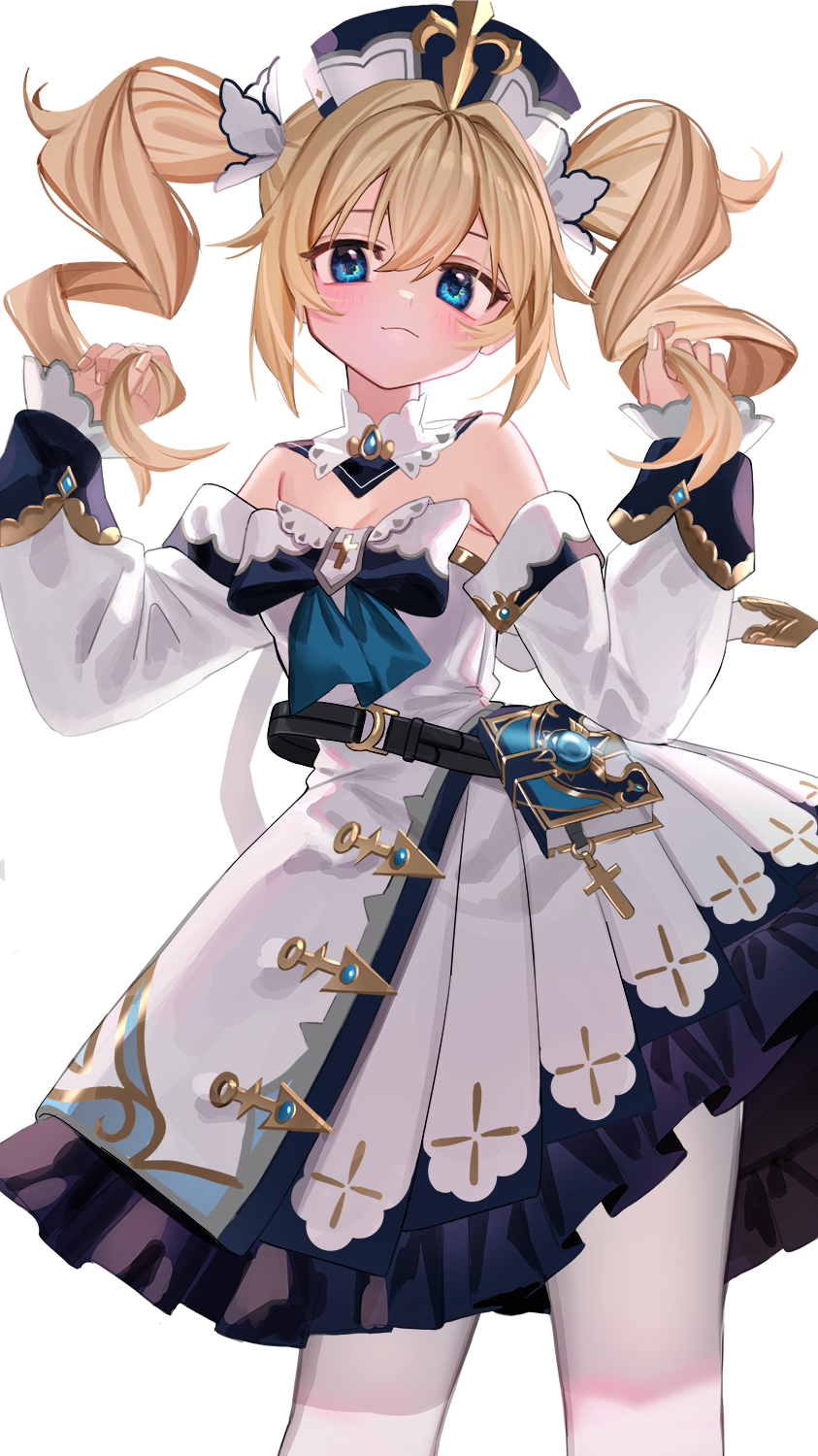 Safebooru - 1girl bangs barbara (genshin impact) bare shoulders black headwear blonde hair blue ...