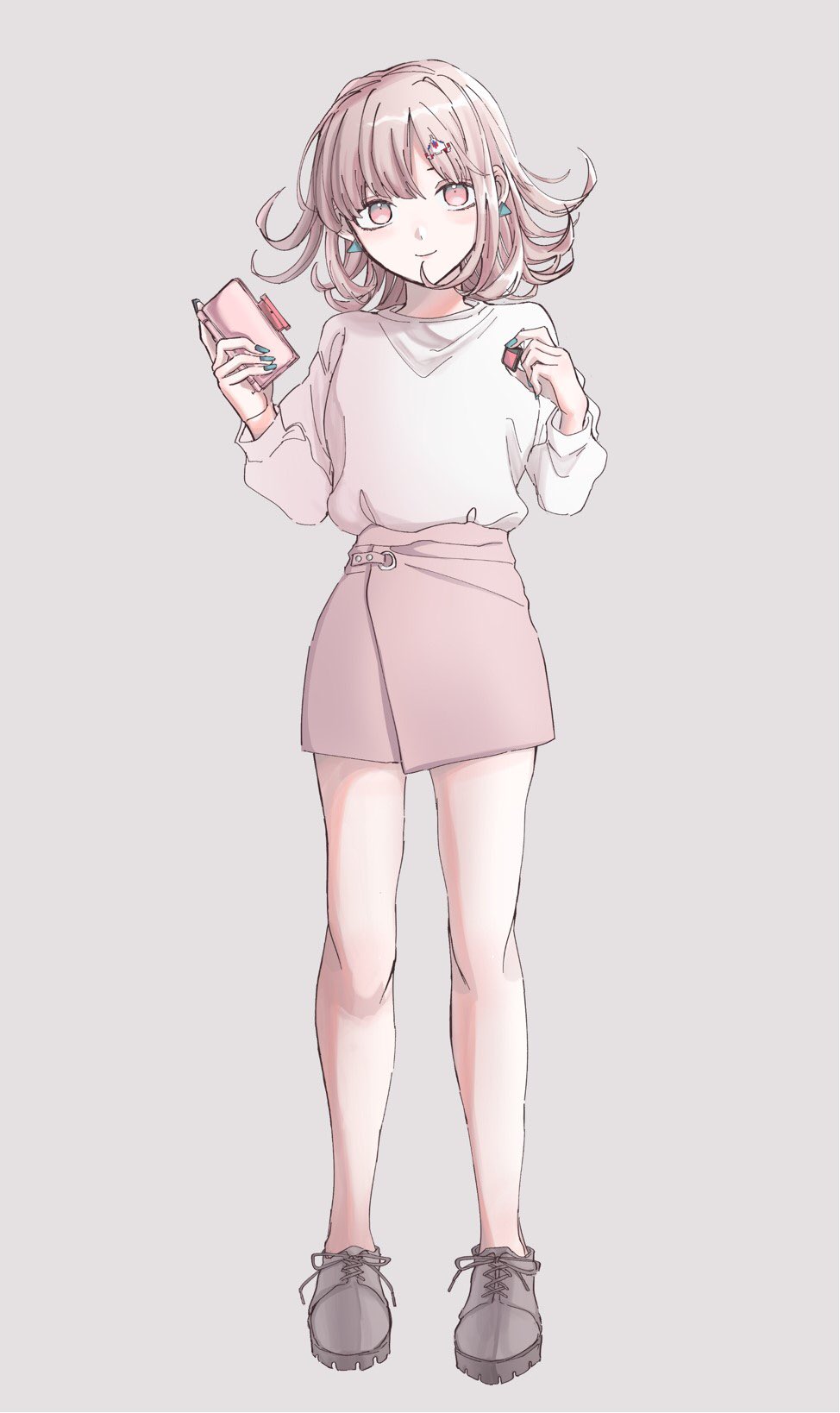 Safebooru - 1girl aemono (lemolemo lmn) alternate costume bangs blue nails blush clothes tucked ...