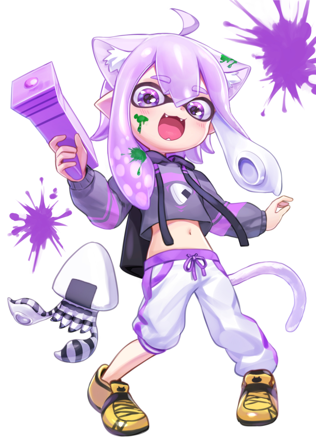 Safebooru - 1girl ahoge animal ears cat ears cat tail cropped hoodie ...