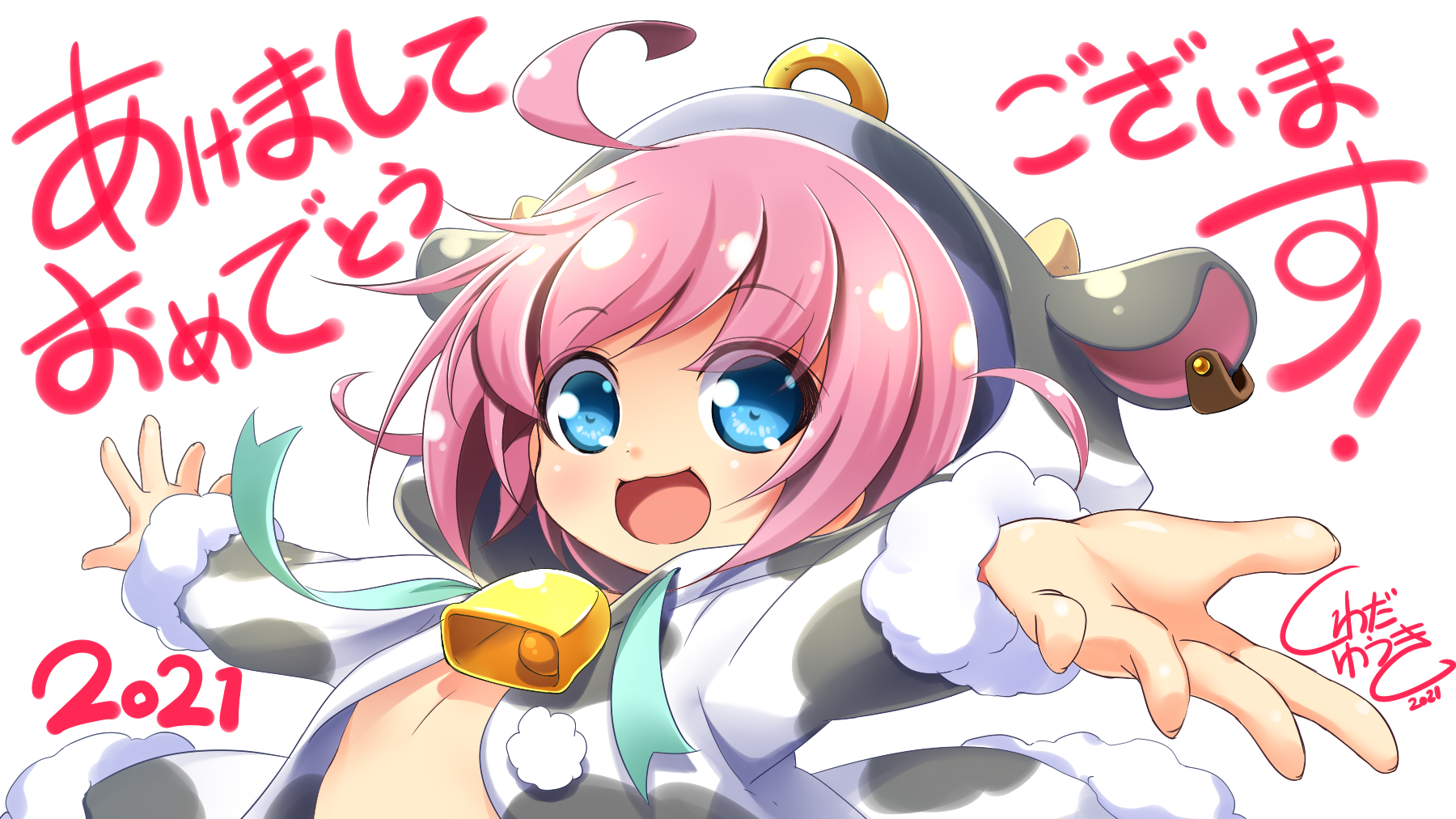 Safebooru - 1girl 2021 ahoge animal ears animal hood animal print bell blue eyes cow ears cow ...
