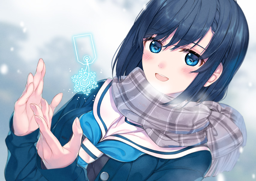Safebooru - 1girl amamiya chiharu black hair blue eyes medium hair original sailor collar scarf ...