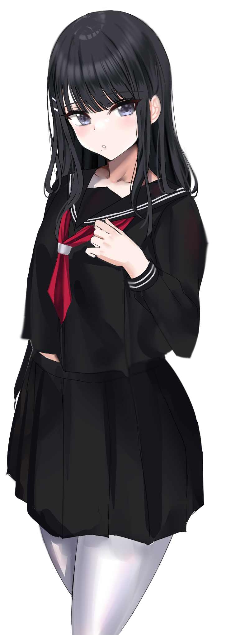 Safebooru - 1girl bangs black hair black sailor collar black serafuku black shirt black skirt ...