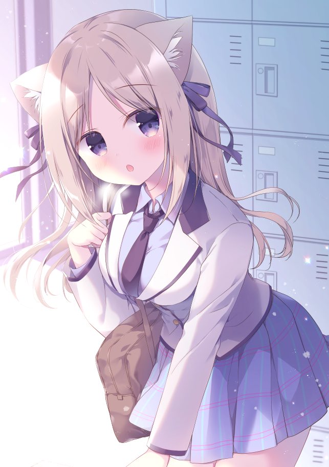 Safebooru - 1girl animal ear fluff animal ears bag bangs black neckwear blazer blue shirt blue ...