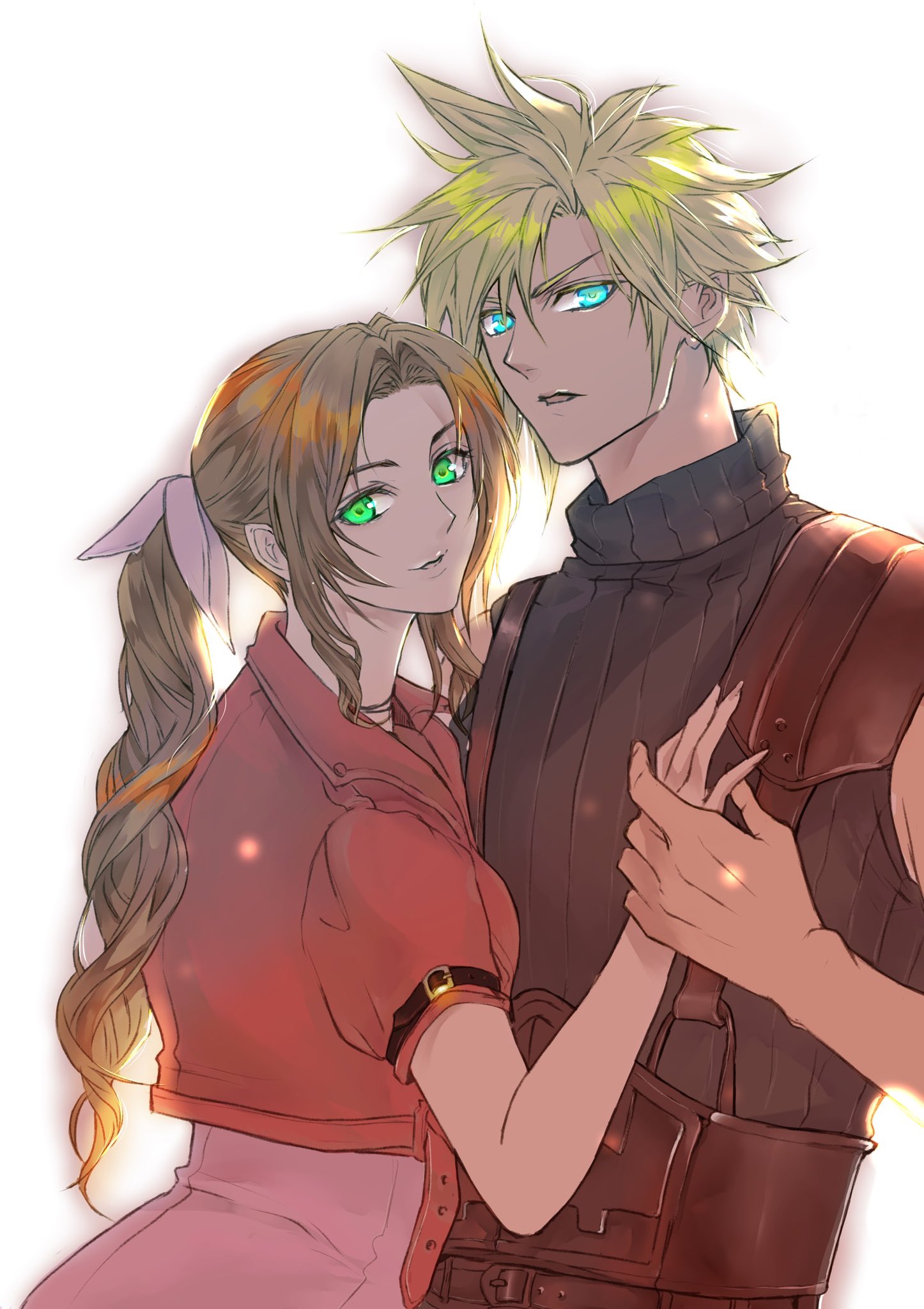 Safebooru - 1boy 1girl aerith gainsborough aqua eyes armor removed asymmetrical hair bangs bare ...